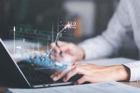 Marketer Showing Growth Graph And Seo Concept Optimization Analysis Tools Search Engine