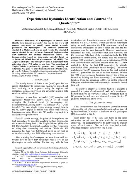 Pdf Experimental Dynamics Identification And Control Of A Quadcopter