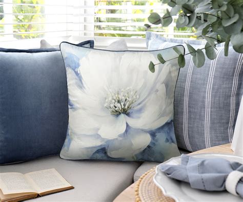 Amalia Blue And White Peony Velvet Cushion