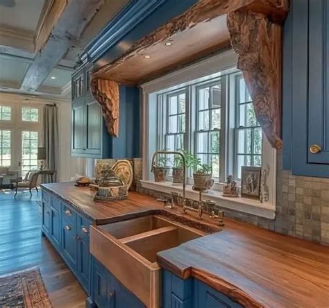 کابینت آشپزخانه آبی و رنگ چوب طبیعی؛ ترکیب آرامش و اصالت در ترند ۲۰۲۵