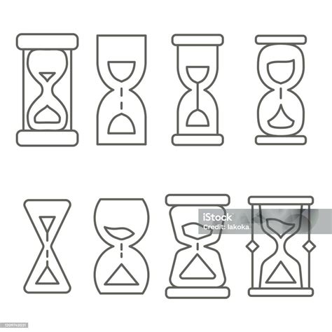 모래 시계 직선 스타일의 샌드 글래스 흑백 간단한 벡터 그림 마감일 카운트 다운 시간 측정 벡터 그림입니다 2에 대한 스톡 벡터