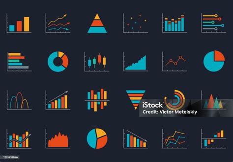 차트 그래프 및 다이어그램 아이콘 세트 비즈니스 보고서 통계 데이터 분석 금융 시장 설계 요소 Ui 응용 프로그램 및 웹 사이트 그래픽 벡터 그림입니다 원형 차트에 대한
