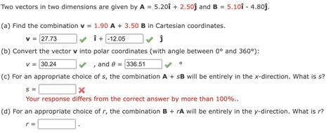 Solved Two Vectors In Two Dimensions Are Given By A Chegg Com