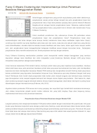 Fuzzy C Means Clustering Dan Implementasinya Untuk Penentuan Beasiswa Menggunakan Matlab My