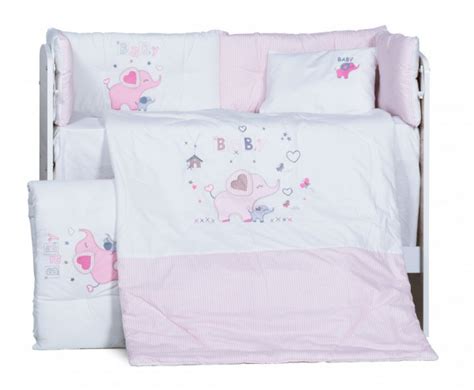 Бебешки спален комплект Бродерия Слонче бебе розово Спални комплекти Бебешка кошара бебешко