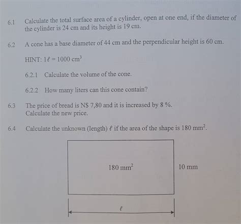 Solved Calculate The Total Surface Area Of A Cylinder Open At One End If The Diameter Of