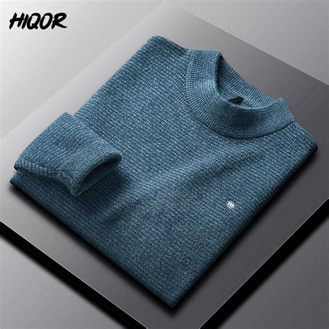 Hiqor 새로운 겨울 두꺼운 남성 블루 스웨터 캐주얼 럭셔리 모의 목 솔리드 비즈니스 따뜻한 느슨한 검은 스웨터 풀오버 남자 2022 Aliexpress