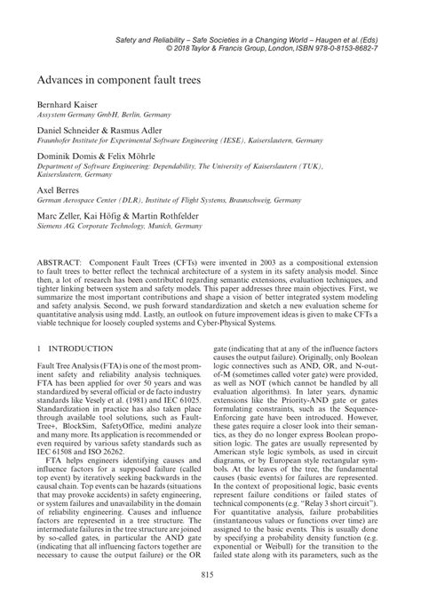 Pdf Advances In Component Fault Trees