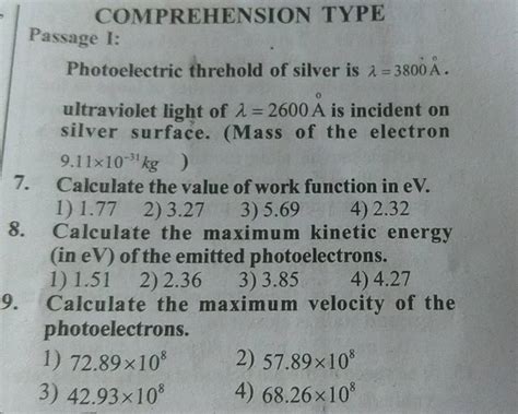 Calculate The Maximum Kinetic Energy In Ev Of The Emitted Photoelectro