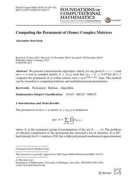 computing the permanent of some complex matrices pdf matrix