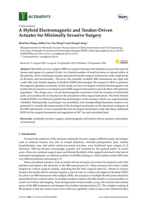 Pdf A Hybrid Electromagnetic And Tendon Driven Actuator For Minimally Invasive Surgery
