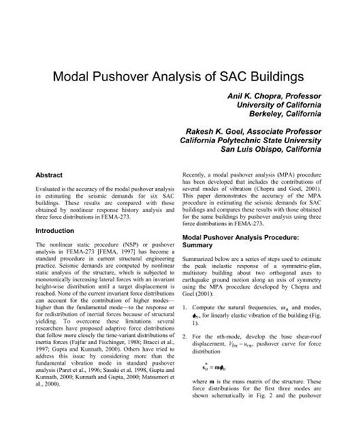 A Modal Pushover Analysis Procedure For Estimating Seismic