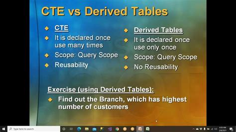35 Sql Server Derived Tables Vs Cte Vs Temp Tables Youtube
