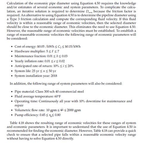 Solved Calculation Of The Economic Pipe Diameter Using Chegg Com