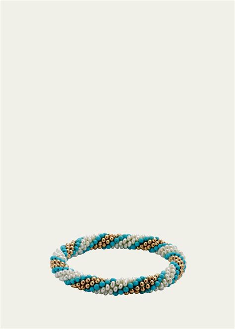 Meredith Frederick 14k Gold Turquoise And Pearl Bead Bracelet