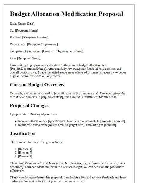 Letter Template For Budget Adjustment Proposal Free Samples In Pdf
