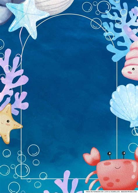 สีฟ้า สีครีม น่ารัก ทะเล ภาพประกอบ ขอบกระดาษ A4 Templates By Canva