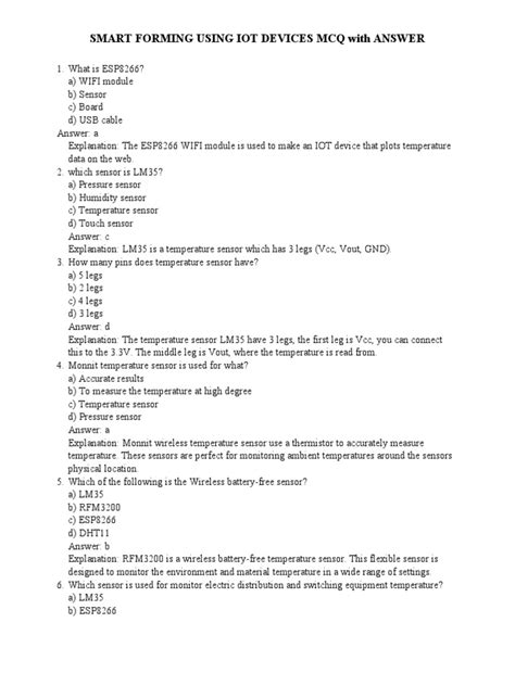 Smart Forming Using Iot Devices Mcq With Answer Pdf Agriculture