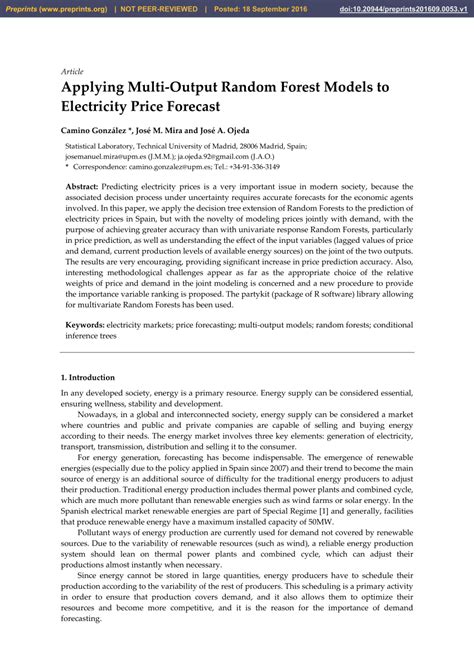 pdf applying multi output random forest models to electricity price forecast