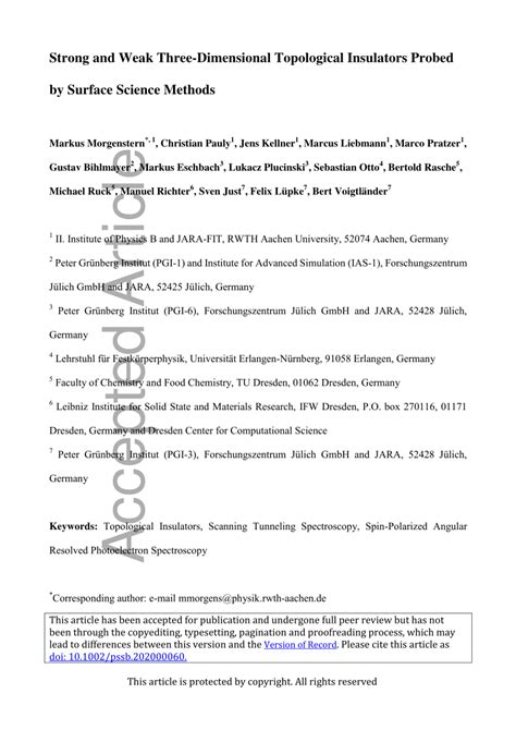 Pdf Strong And Weak Three‐dimensional Topological Insulators Probed By Surface Science Methods