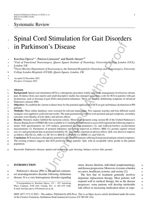 Pdf Spinal Cord Stimulation For Gait Disorders In Parkinsons Disease