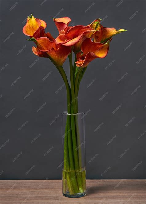 Premium Photo Bouquet Of Red And Yellow Calla Lilies In A Vase On The