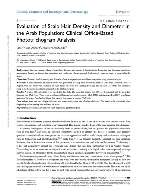 Evaluation Of Scalp Hair Density And Diameter In The Arab Population Clinical Office Based