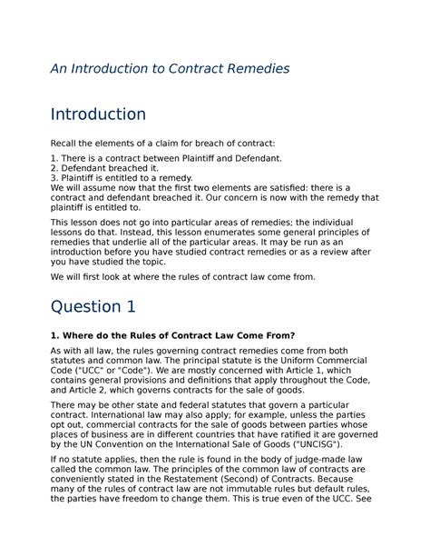 An Introduction To Contract Remedies Prof Garon An Introduction To Contract Remedies
