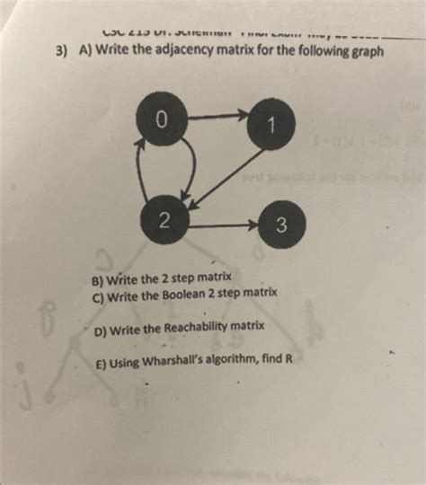 Solved 3 A Write The Adjacency Matrix For The Following
