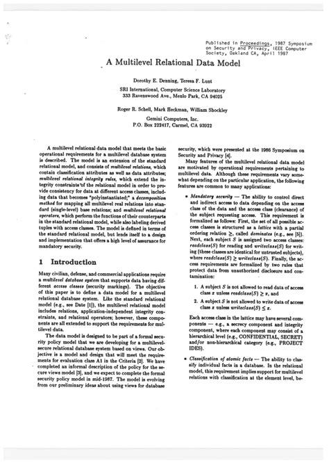 Pdf A Multilevel Relational Data Model