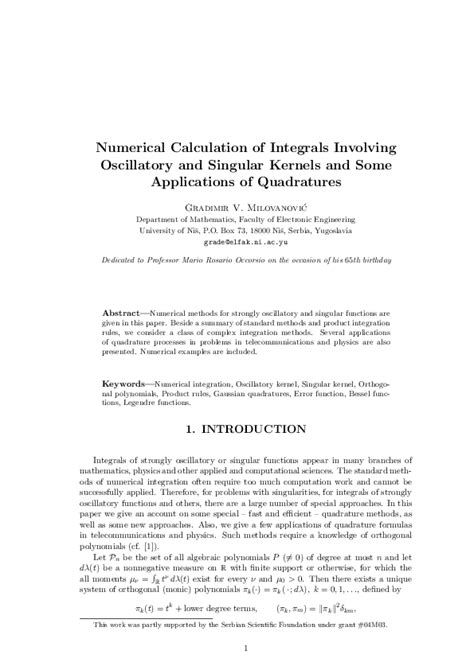 Pdf Numerical Calculation Of Integrals Involving Oscillatory And Singular Kernels And Some