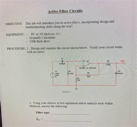 Solved Active Filter Circuits OBJECTIVE This Lab Will Chegg Com