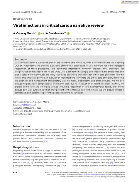 Pdf Viral Infections In Critical Care A Narrative Review