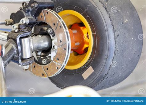 Hydraulic Caliper Disc Brake Unit Assembly On Front Wheel Spindle Axle Bracket Of Mini Racing