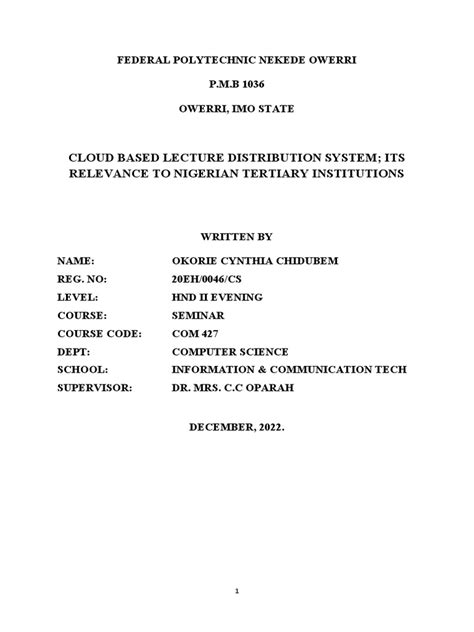 Cloud Based Lecture Distribution System Its Relevance To Nigerian Tertiary Institutions Pdf