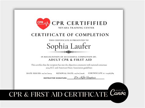 Cpr Certificate Of Completion First Aid Certificate Template Editable