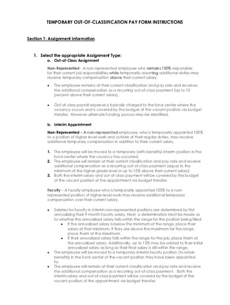 Fillable Online Temporary Out Of Classification Pay Form Fax Email