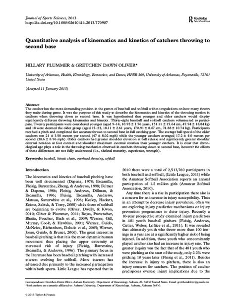 Pdf Quantitative Analysis Of Kinematics And Kinetics Of Catchers