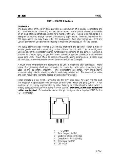 Rs 232 And Rs 422485 Interface Connector Standards And Wiring For Instruments Connected To The