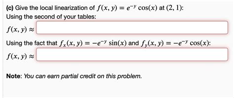 Solved C Give The Local Linearization Of F X Y E−ycos X