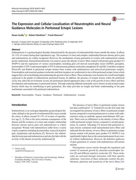 The Expression And Cellular Localisation Of Neurotrophin And Neural Guidance Molecules In
