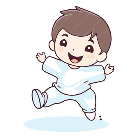 색 배경에 고립 된 만화 터 일러스트레이션을 실행하는 귀여운 작은 소년 프리미엄 Ai 생성 벡터