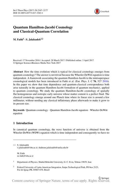 Quantum Hamilton Jacobi Cosmology And Classical Quantum Correlation Request Pdf