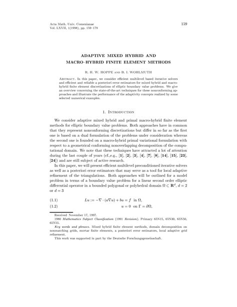 Pdf Adaptive Mixed Hybrid And Macro Hybrid Finite Element Methods