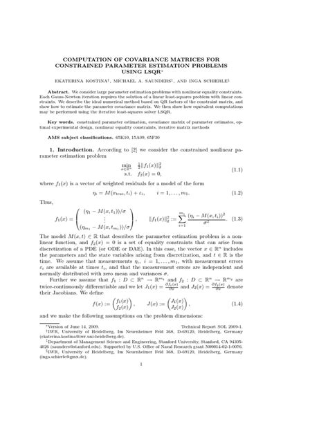 Computation Of Covariance Matrices For C Pdf Least Squares Matrix