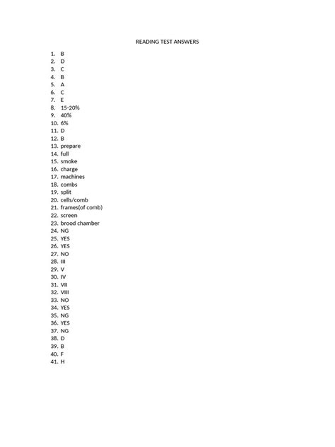 Reading Test Answers Pdf