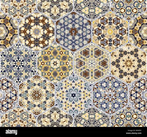 Set Of Hexagonal Patterned Tiles Eastern Color Pattern For The Design
