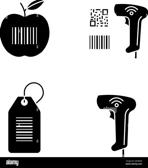 Barcodes Glyph Icons Set Product Barcode Qr And Linear Codes Scanner