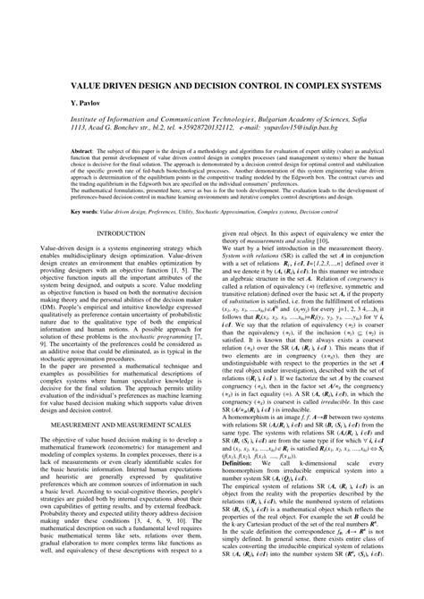 Pdf Value Driven Design And Decision Control In Complex Systems