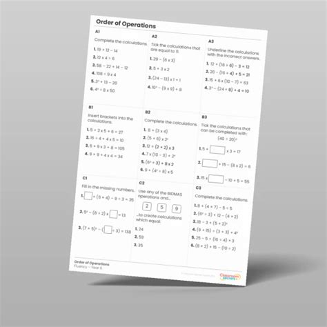 Year 6 Order Of Operations Fluency Matrix Resource Classroom Secrets